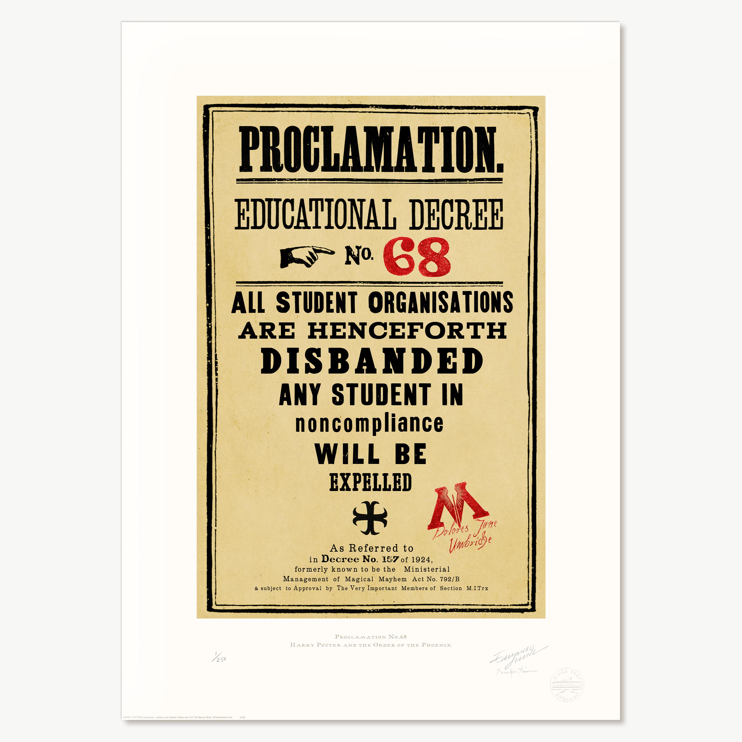 Ministry of Magic - Proclamation No.68 - MinaLima